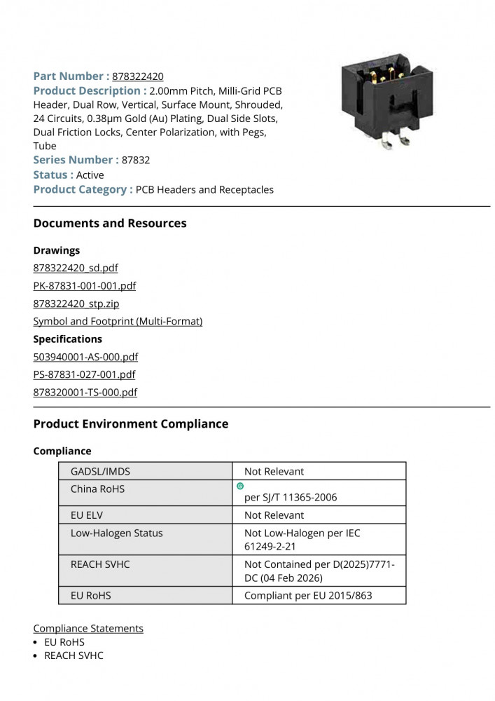 MOLEX 878322420 technical document preview, page 1