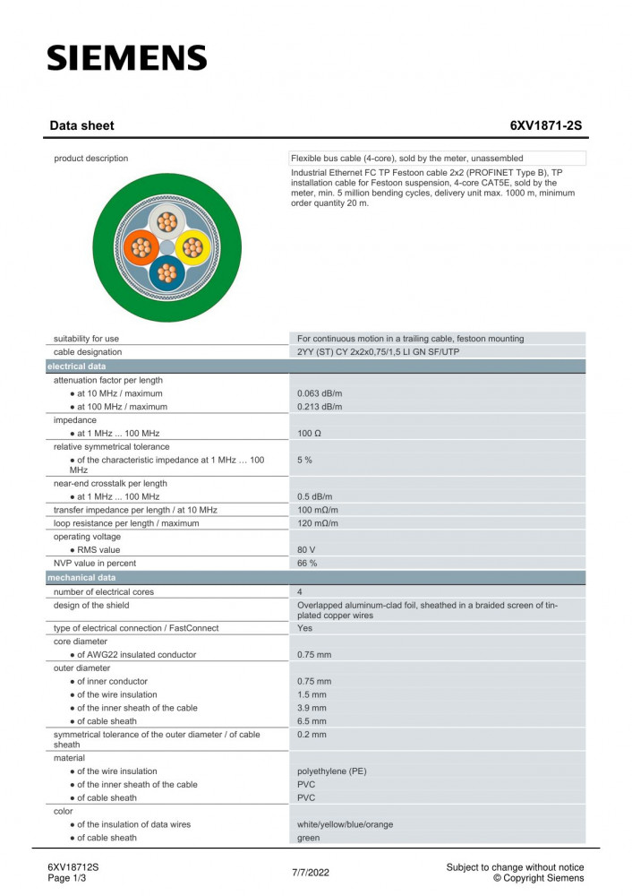 6XV18712S technical document page 1
