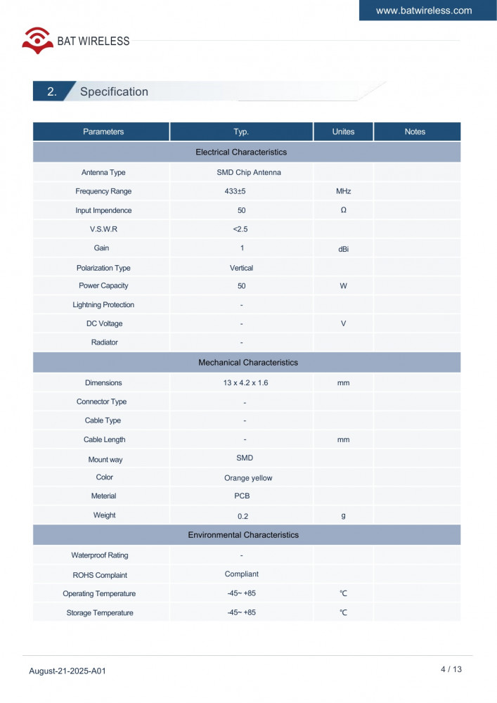 BW433MNX1304 datasheet page 4