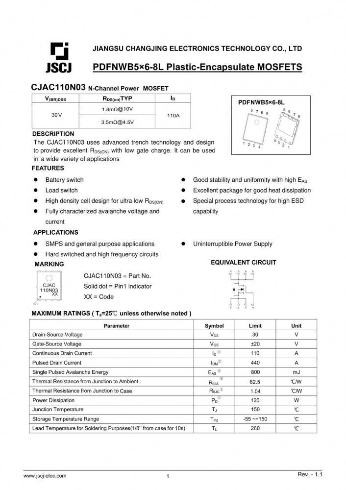 CJAC110N03 datasheet page 1