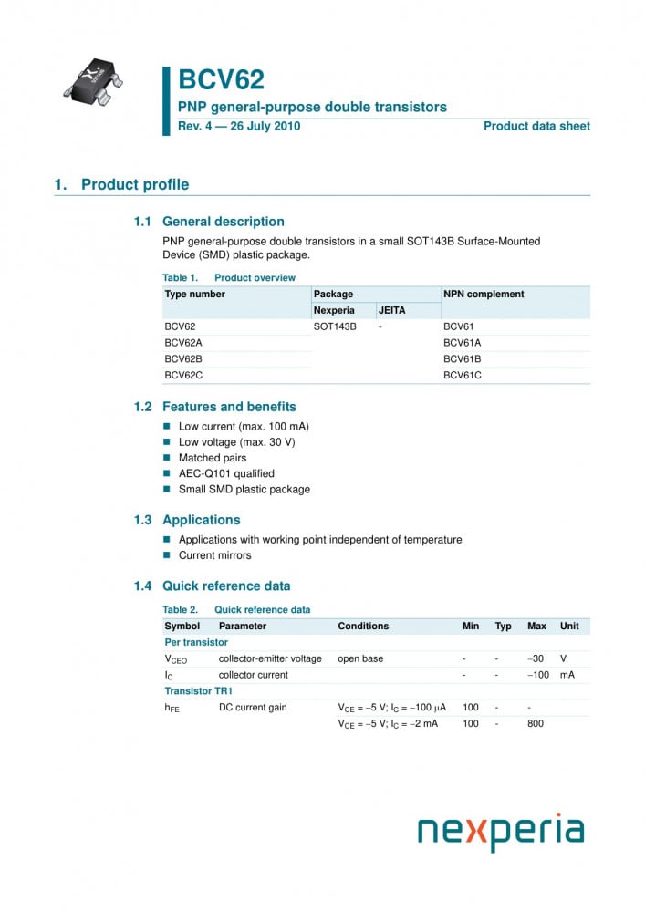 BCV62 datasheet page 1