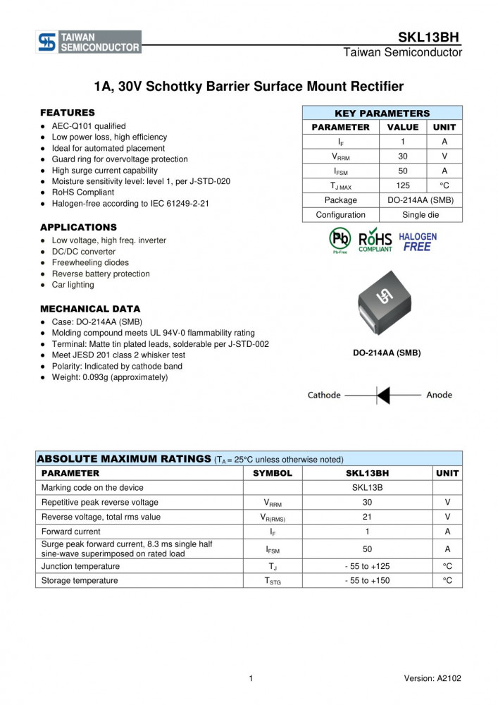 SKL13BH datasheet page 1
