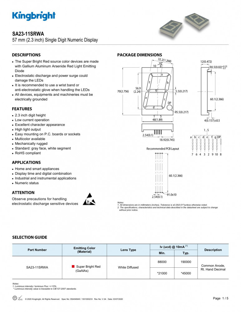 SA23-11SRWA datasheet page 1