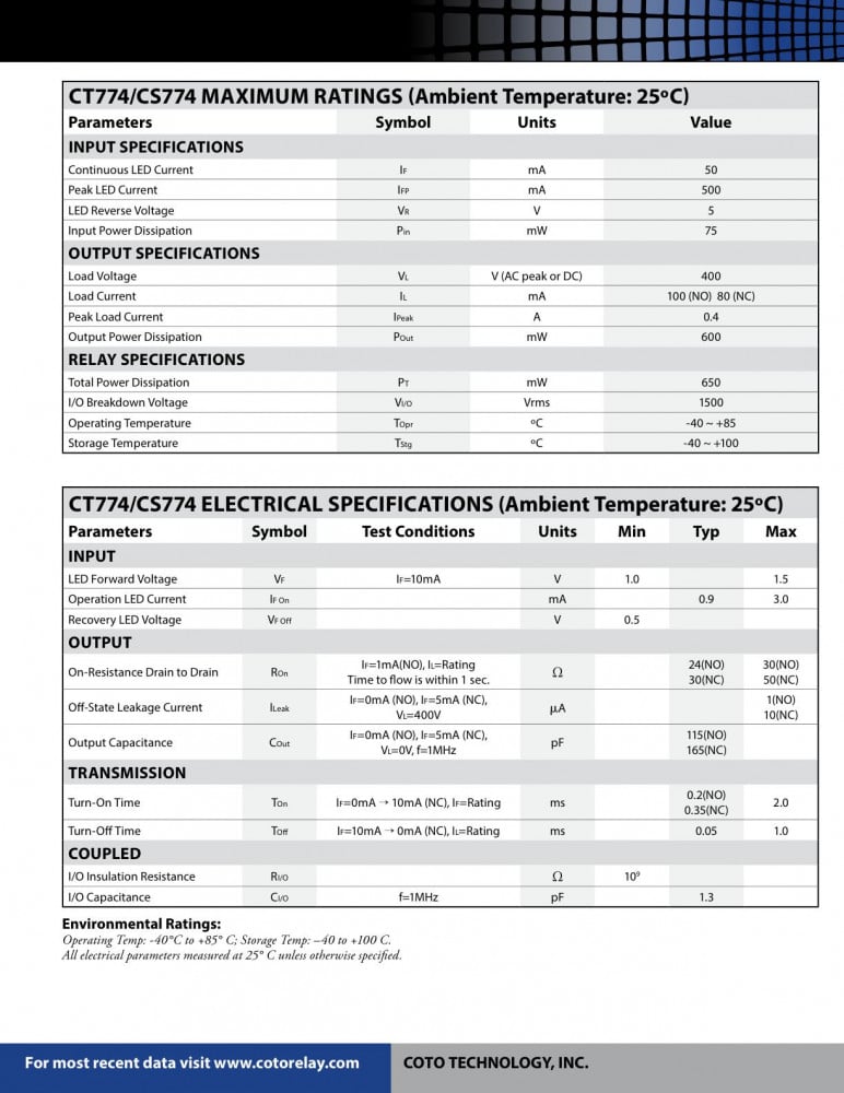 COTO CS774 datasheet page 2