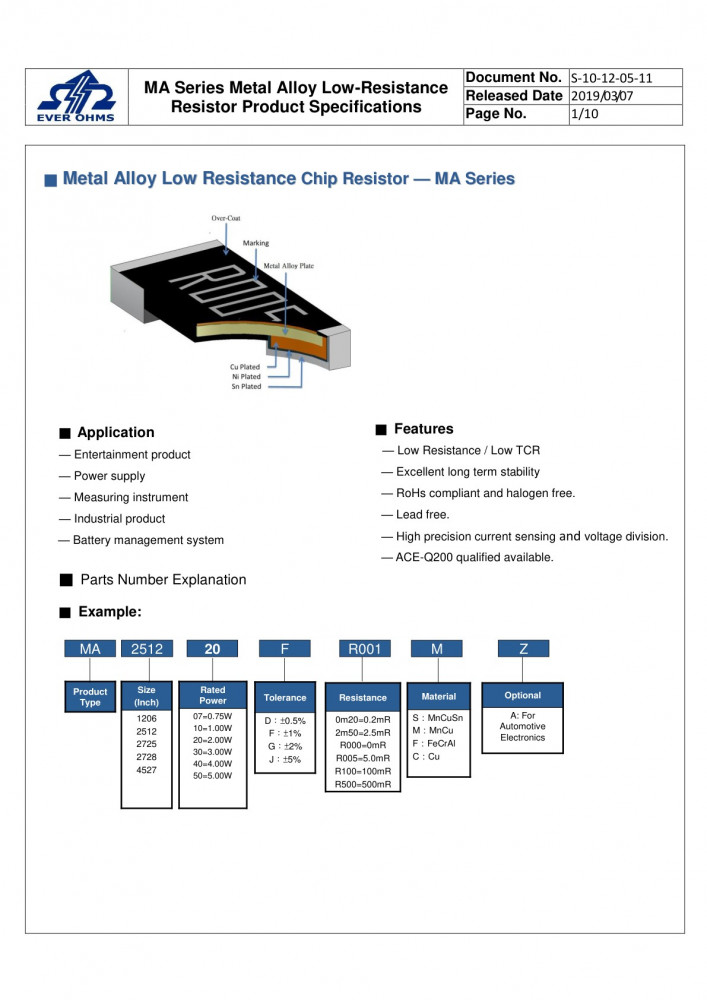 EVER OHMS MA Series datasheet page 1