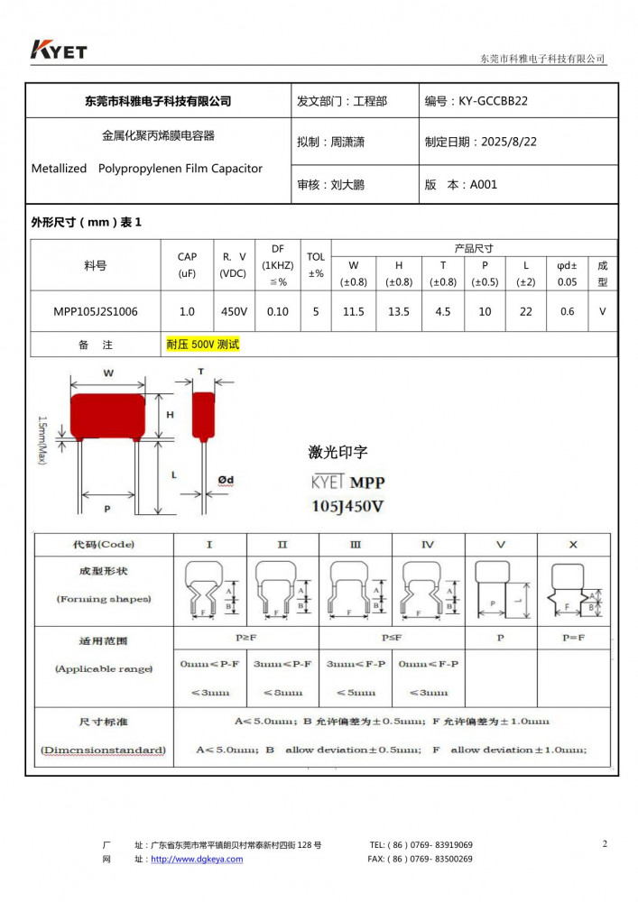 KYET MPP105J2S1006 specification page 2