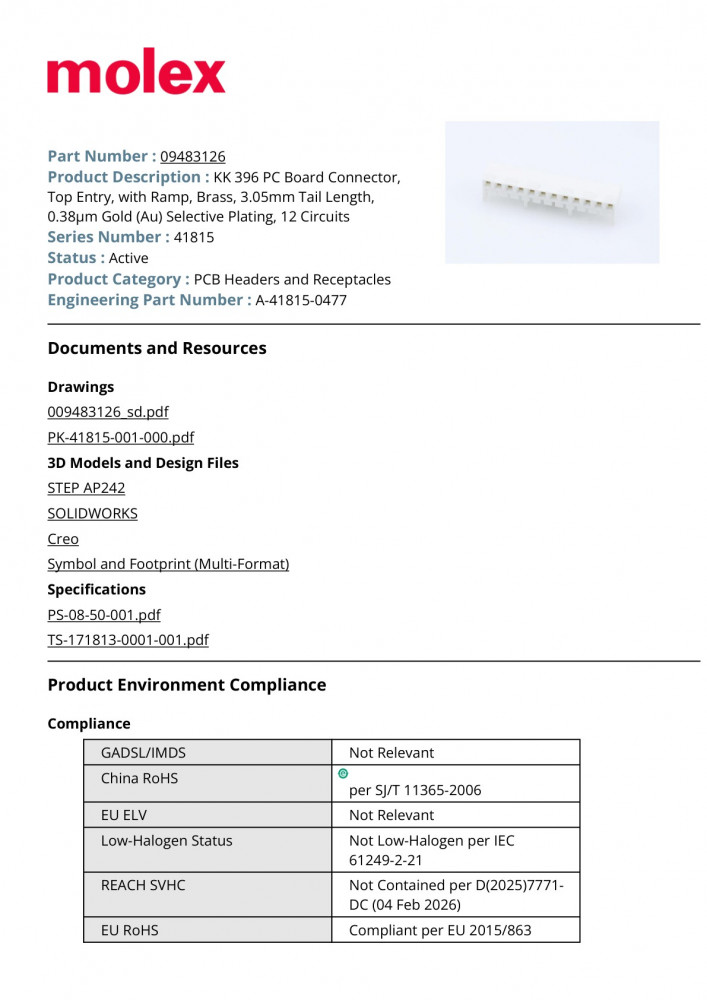 KK 396 connector specification page 1
