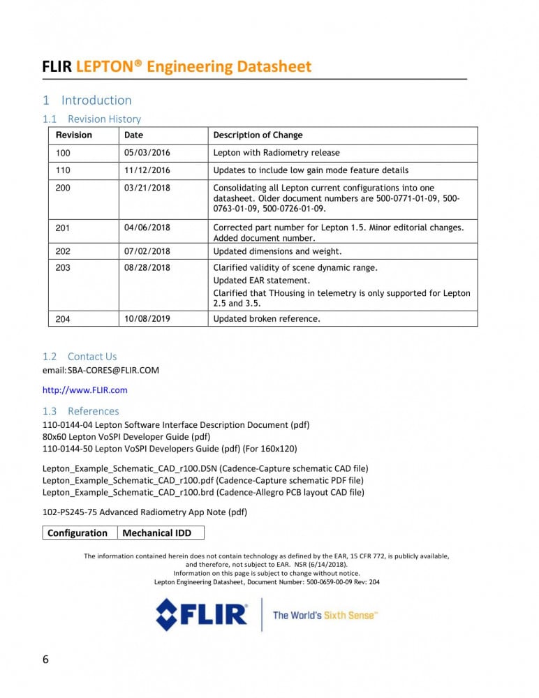 FLIR Lepton datasheet page 6
