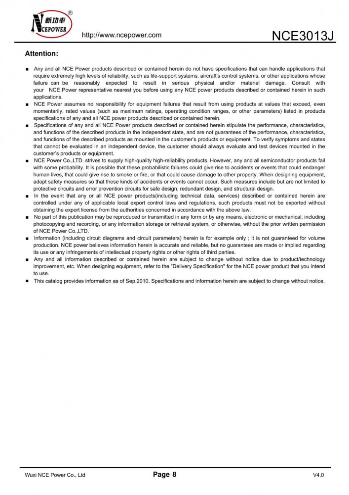 NCE3013J datasheet page 8