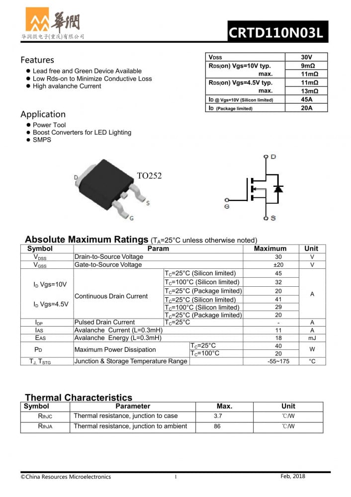 CRTD110N03L datasheet page 1