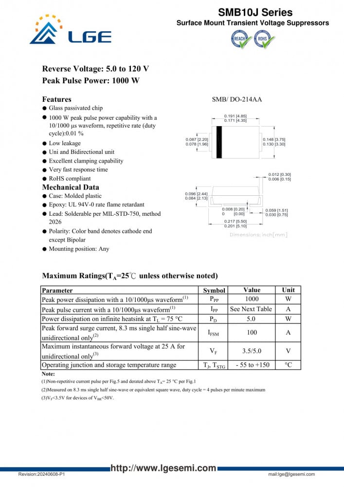 LGE SMB10J24CA datasheet page 1