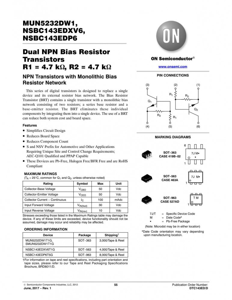 SMUN5232DW1T1G datasheet page 1