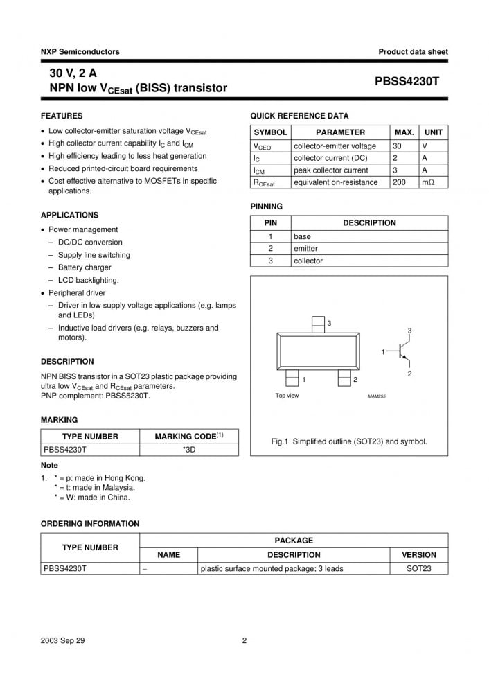 PBSS4230T datasheet page 3