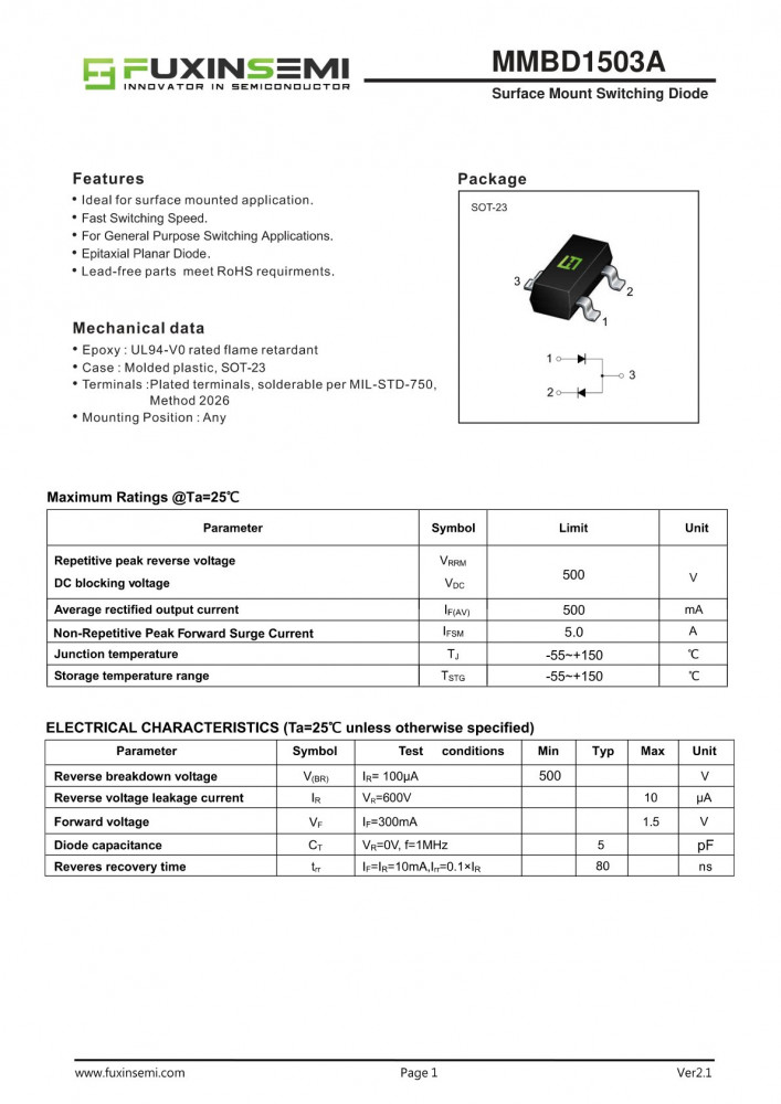 MMBD1503A datasheet page 1