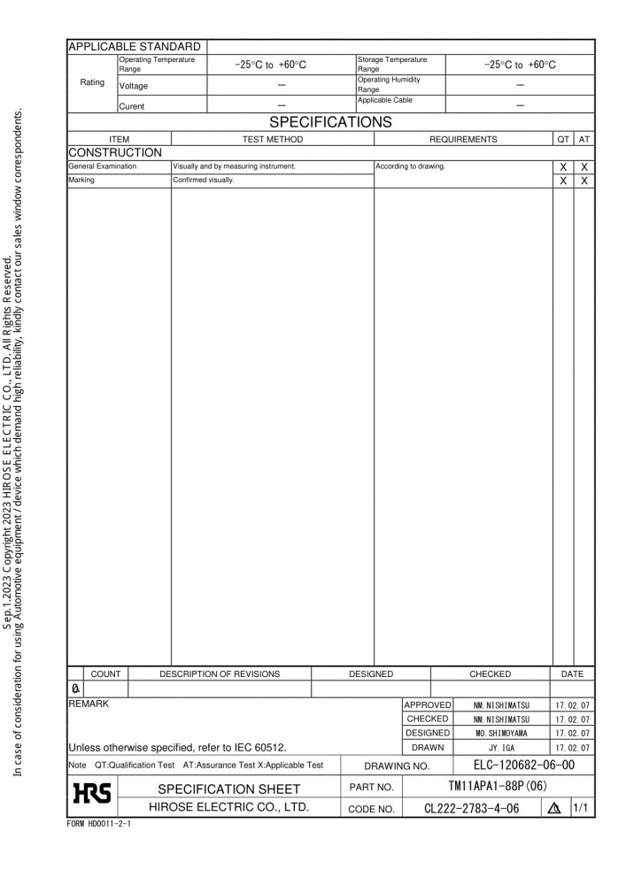 HRS TM11APA1-88P(06) specification sheet