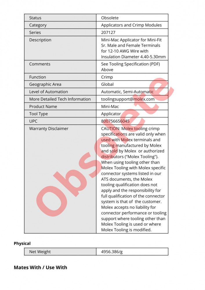 MOLEX 638911100 tooling document, page 2