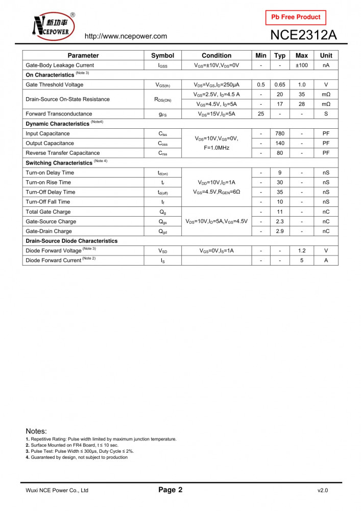 NCE2312A datasheet page 2