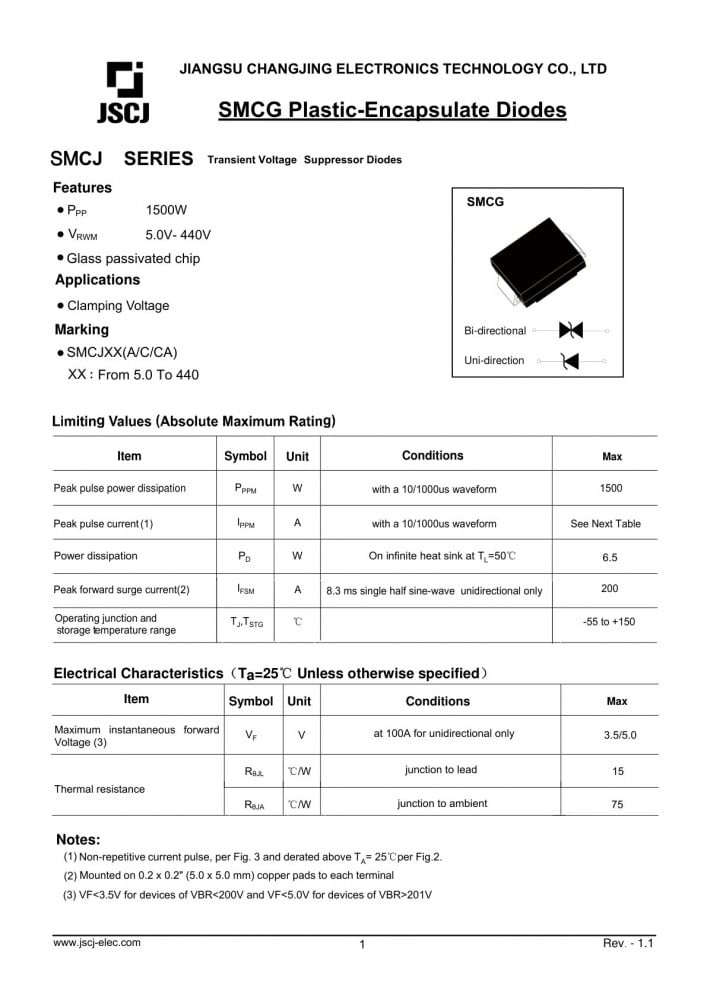 JSCJ SMCJ datasheet page 1