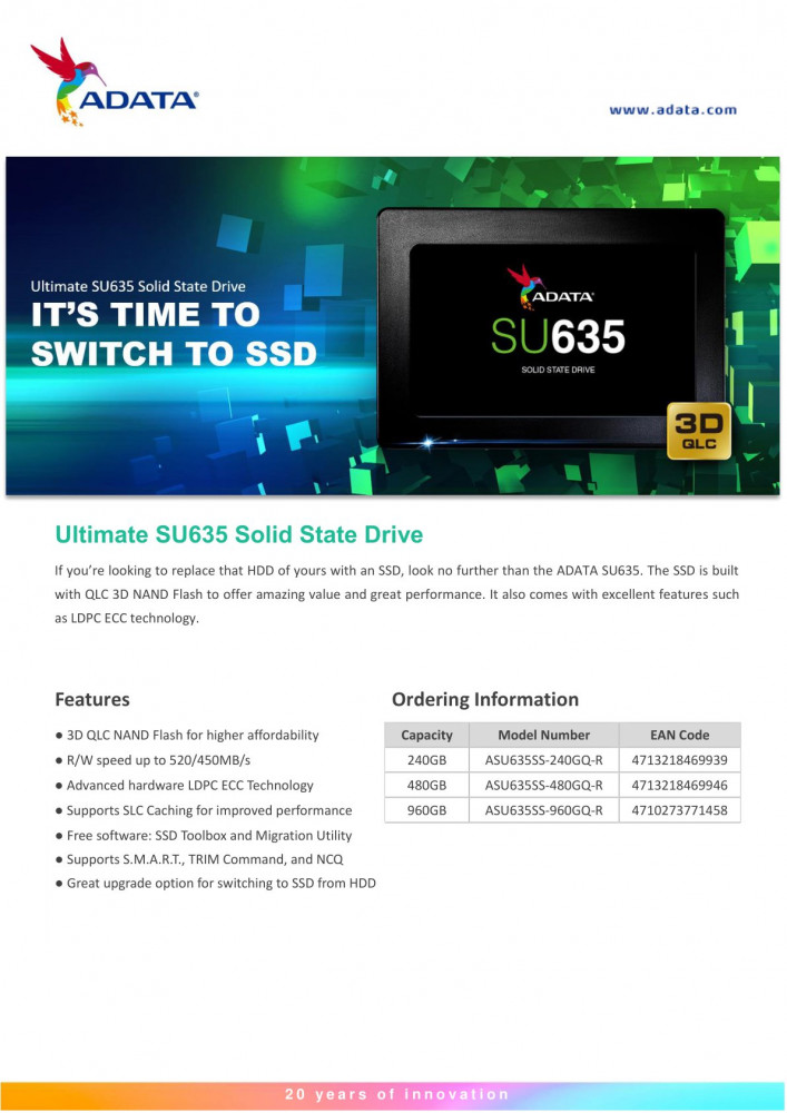 ADATA Ultimate SU635 product document, page 1