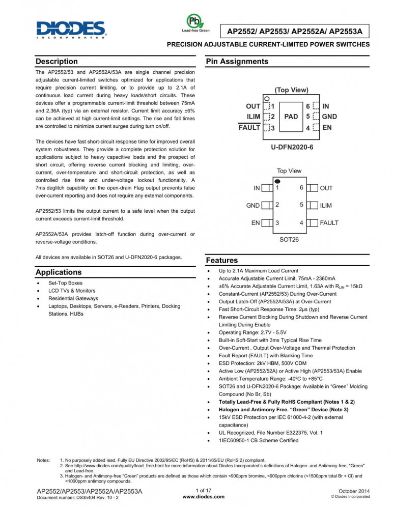 AP2553W6-7 datasheet page 1