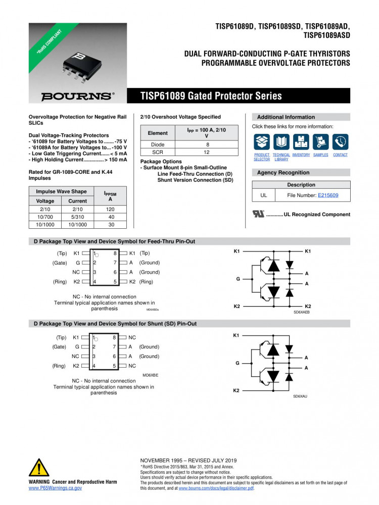TISP61089ADR-S datasheet page 1