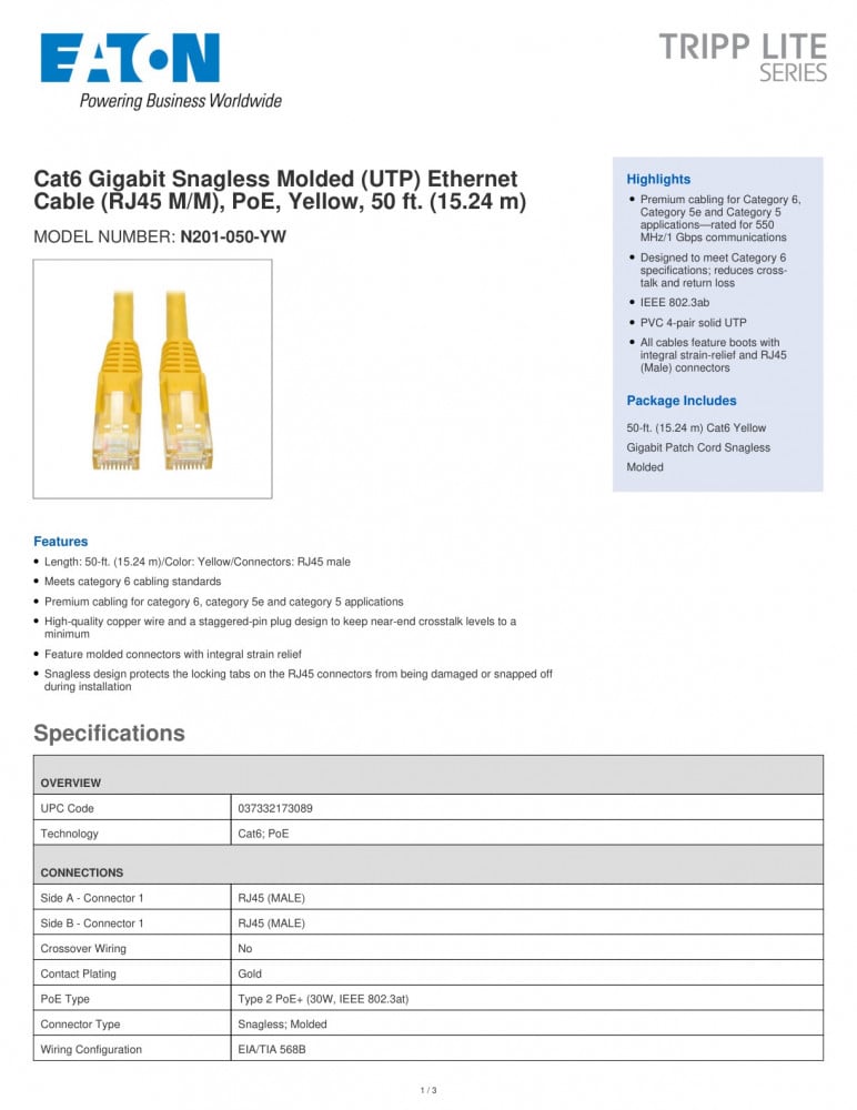 EATON N201-050-YW document page 1