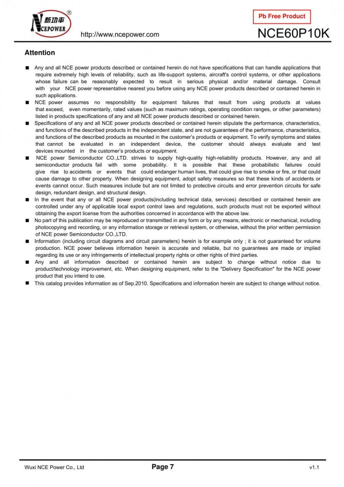 NCE60P10K datasheet page 7