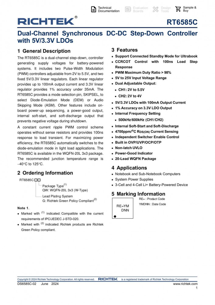 RT6585C datasheet page 1