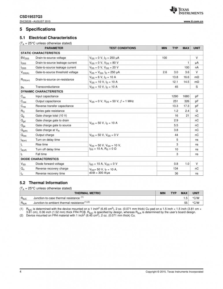 CSD19537Q3 datasheet page 4