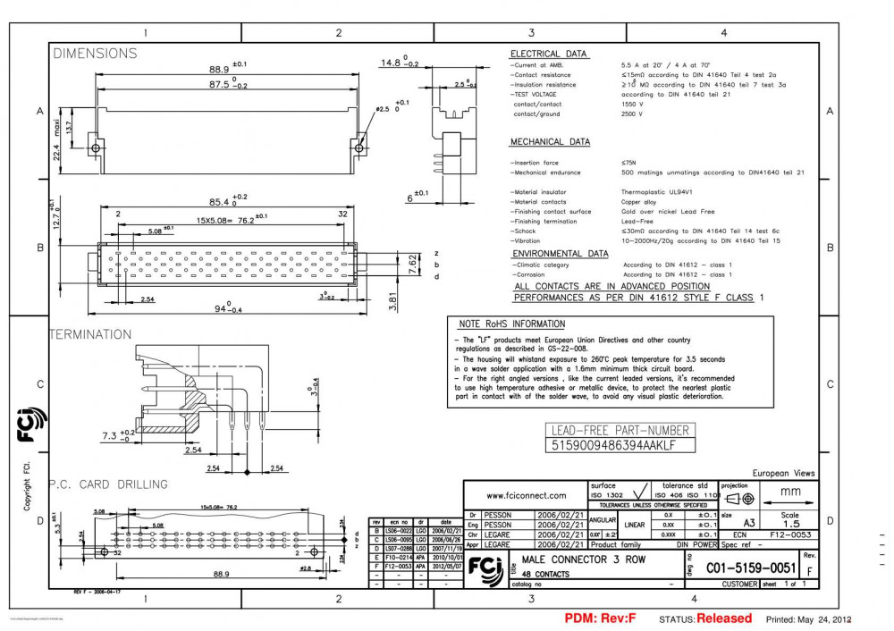 Amphenol 5159009486394AAKLF product document page