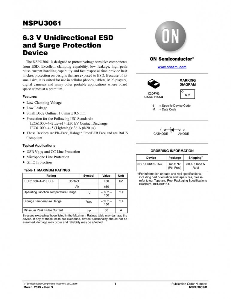 NSPU3061N2T5G datasheet page 1