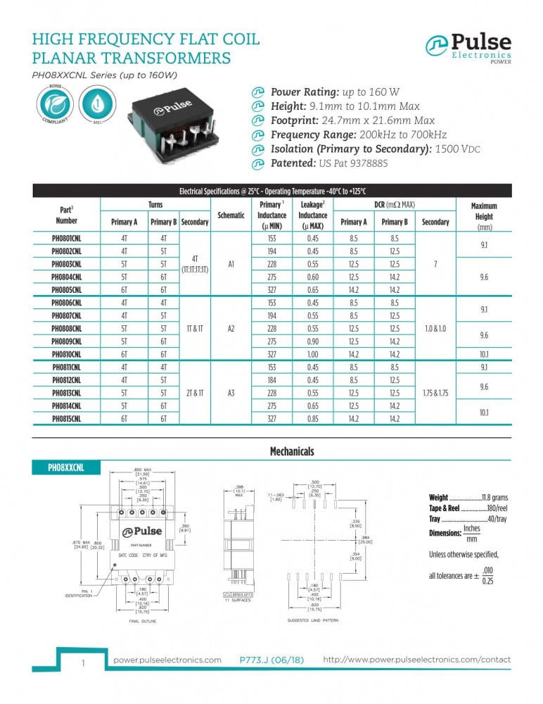 PH08XXCNL series specification page