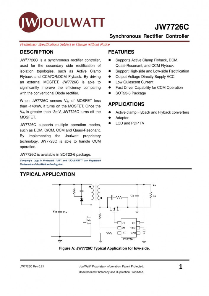 JW7726C datasheet page 1