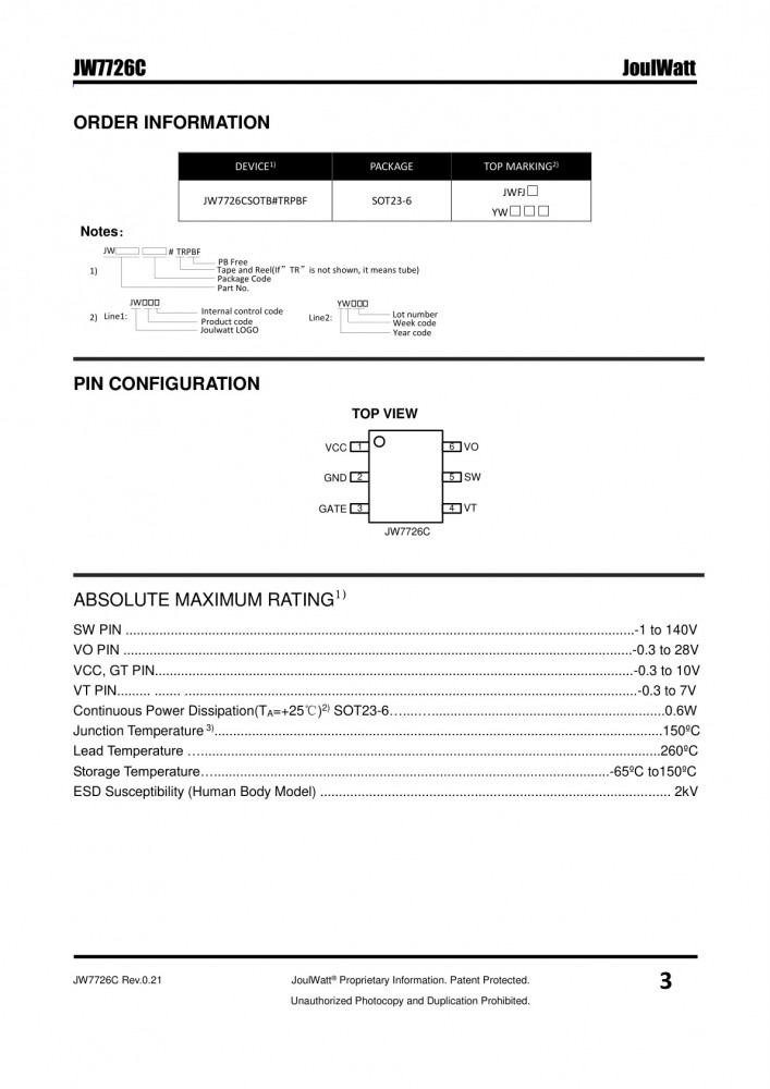 JW7726C datasheet page 3