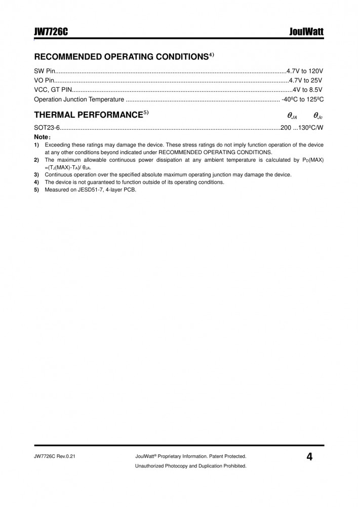 JW7726C datasheet page 4