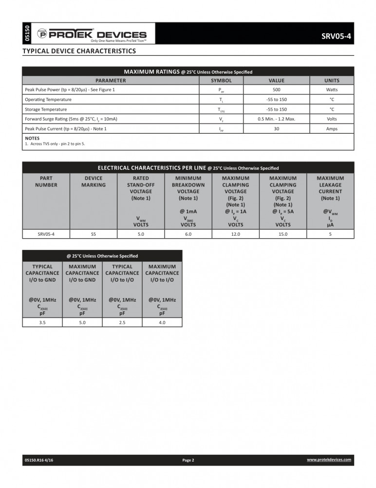 SRV05-4-P-T7 datasheet page 2