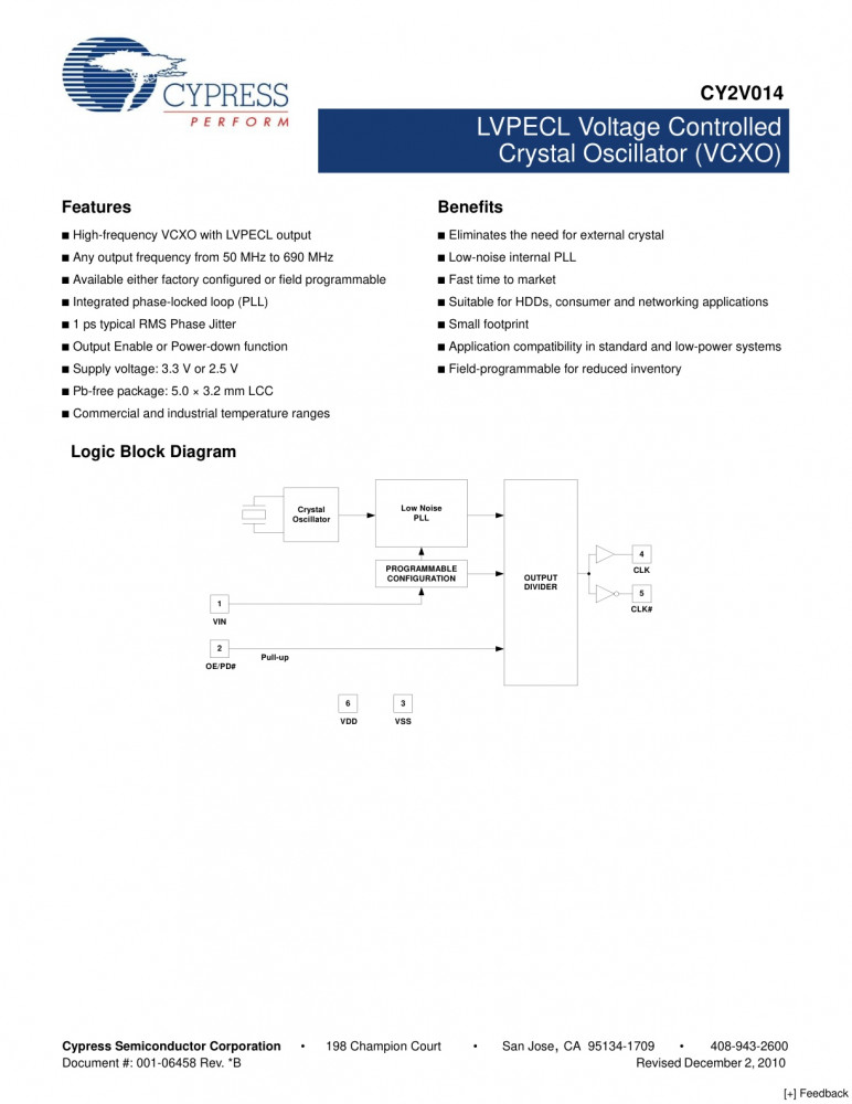 CY2V014 technical document page 1