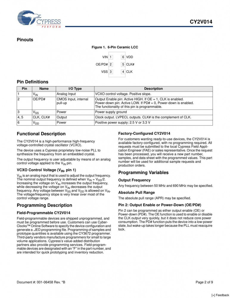 CY2V014 technical document page 2