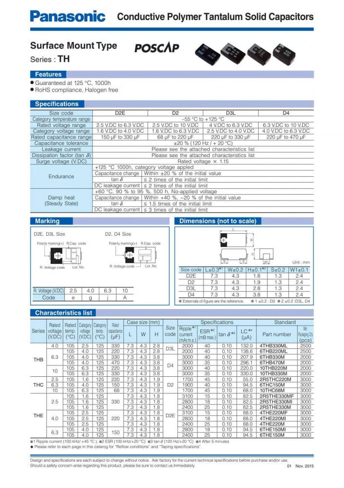 PANASONIC TH series POSCAP catalog page