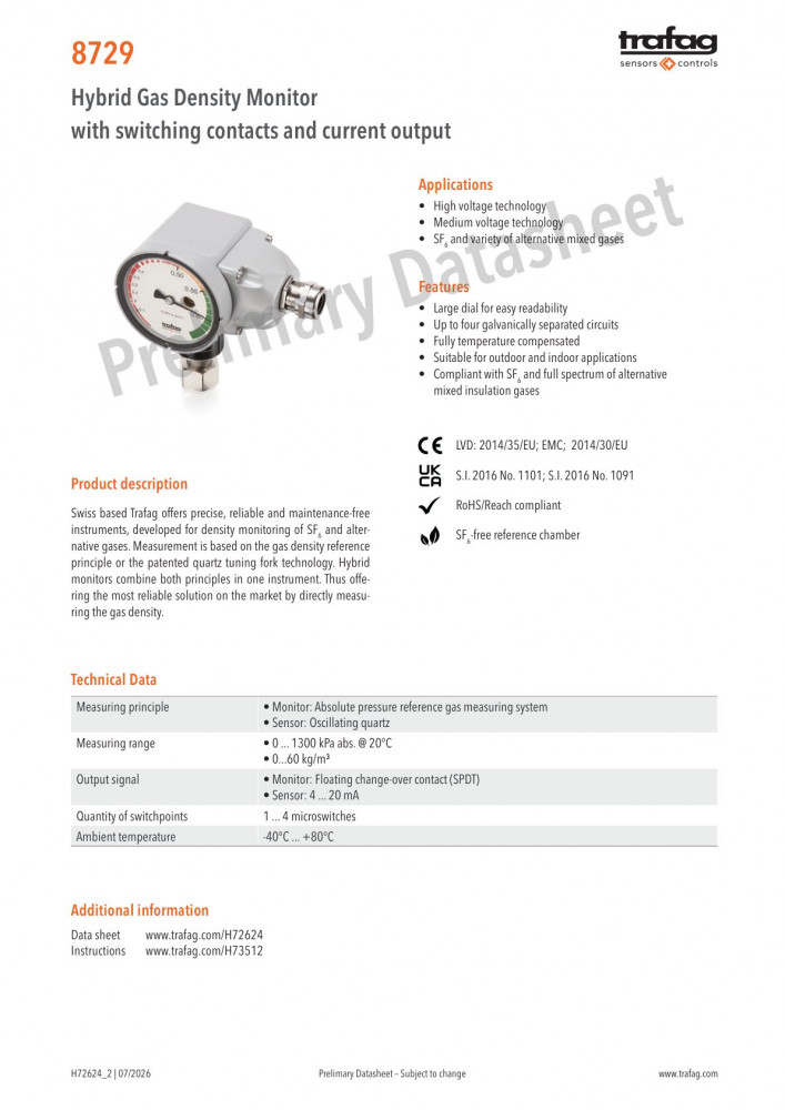 Trafag 8729 technical document page 1