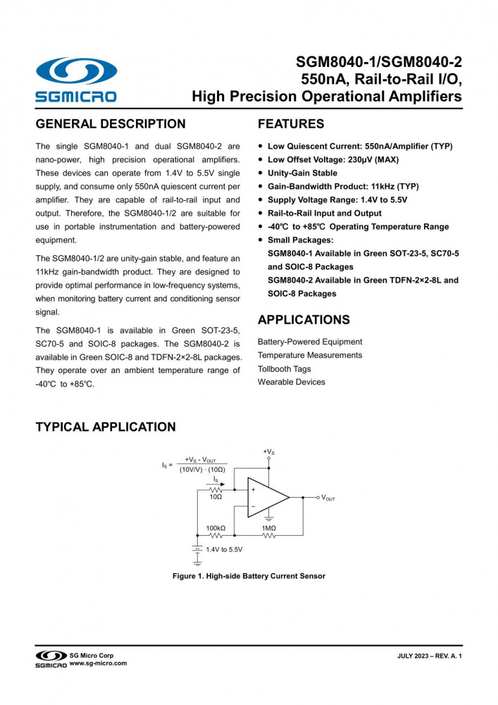SGM8040 datasheet page 1
