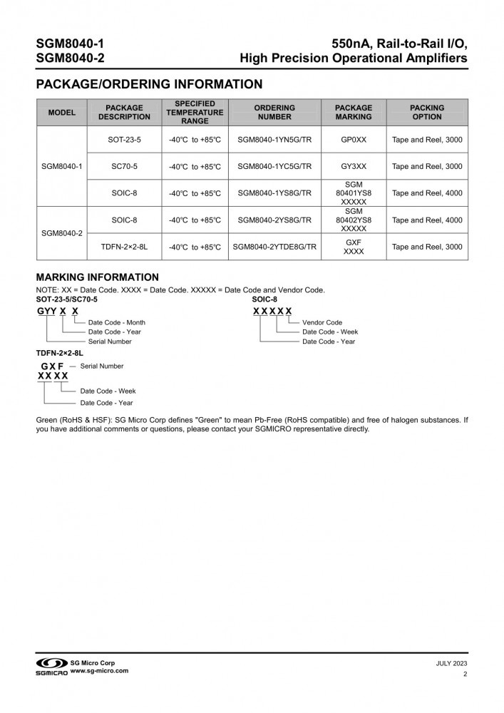 SGM8040 datasheet page 2
