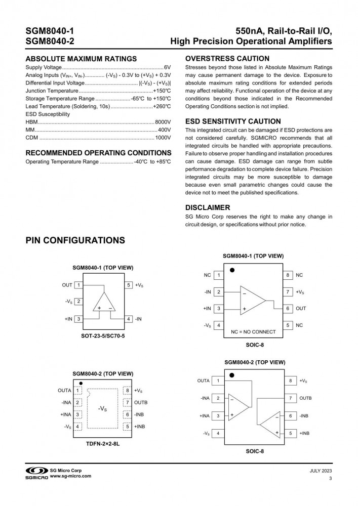 SGM8040 datasheet page 3
