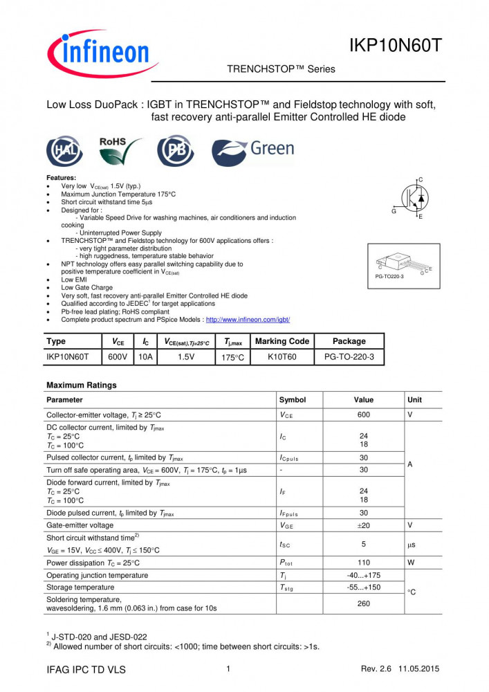IKP10N60T datasheet page 1