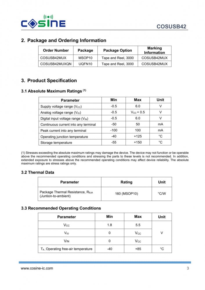 COSUSB42MUX datasheet page 3