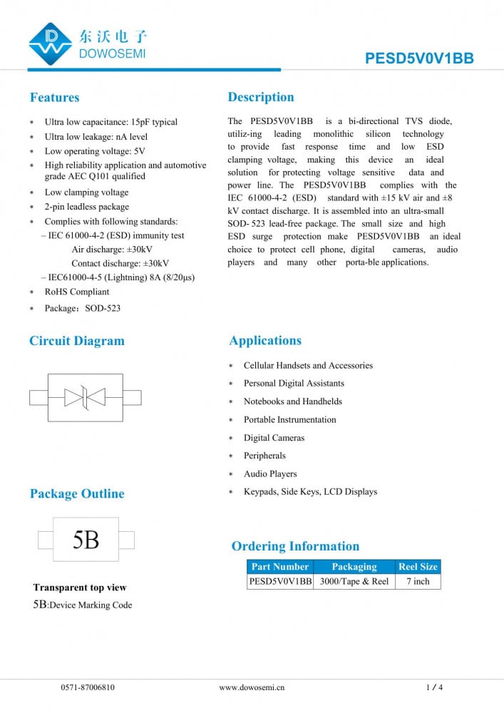 PESD5V0V1BB datasheet page 1