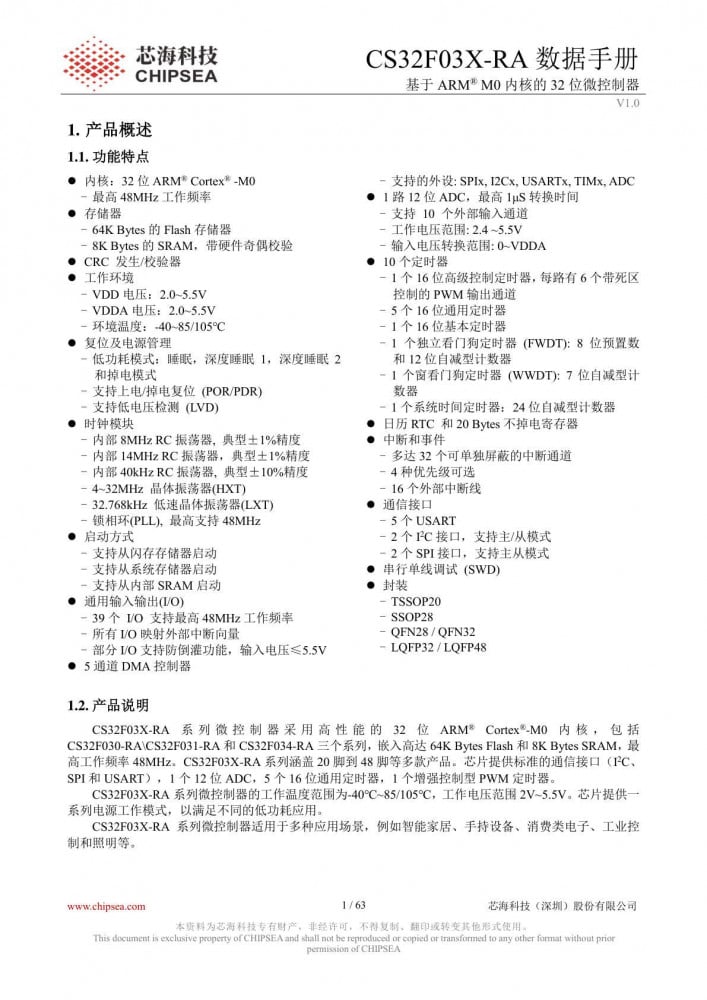 CS32F031K8V6-RA datasheet page 1