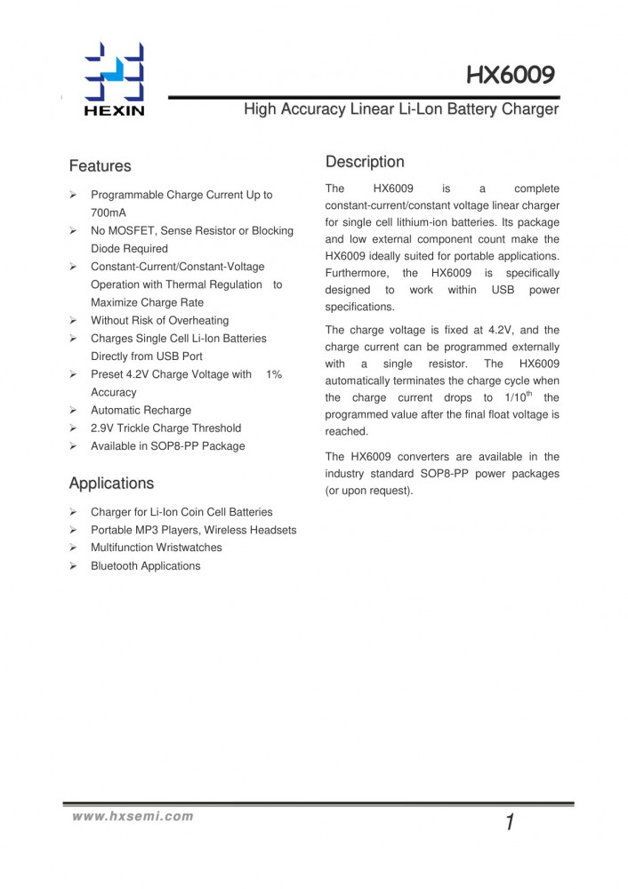 HX6009A datasheet page 1
