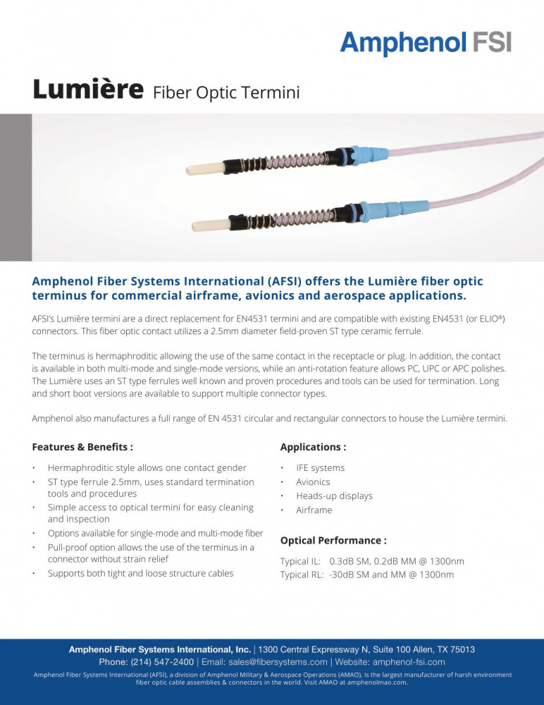 Amphenol Lumière terminus document page 1