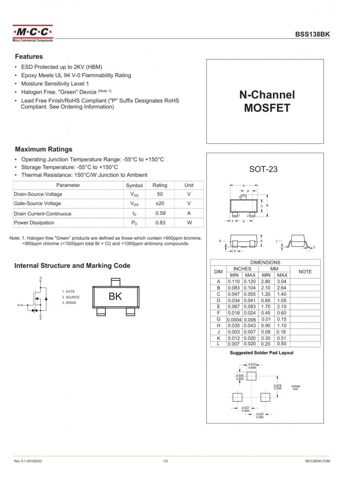 BSS138BK-TP datasheet page 1